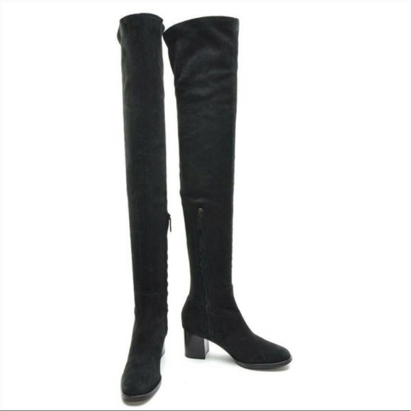 EDUN | Shoes | Edun Black Suede Thigh High Heeled Boots | Poshmark